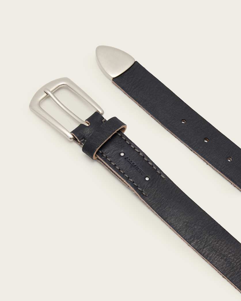 Reed Leather Belt BLACK/DULL NICKEL | ALLSAINTS US